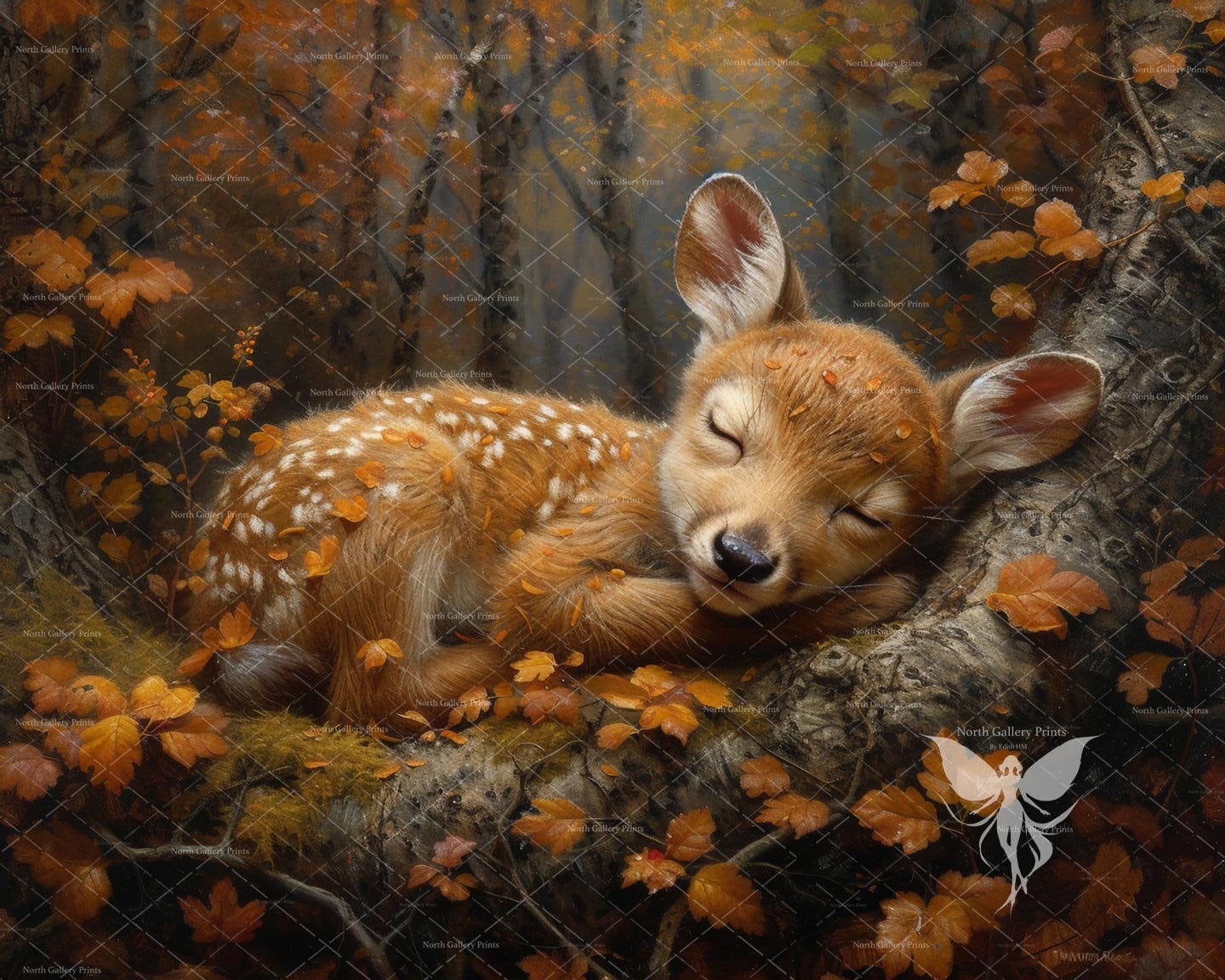 Deer Printable Art, Autumn Wall Decor, Autumn Forest Painting, Instant ...