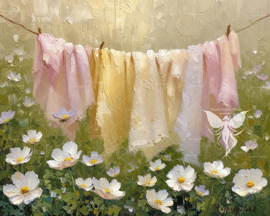 Printable Laundry Room Decor, Clothesline Wall Art, Spring Wildflowers ...