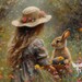 Spring Floral Field Painting, Girl With Bunny on Spring Blossom ...