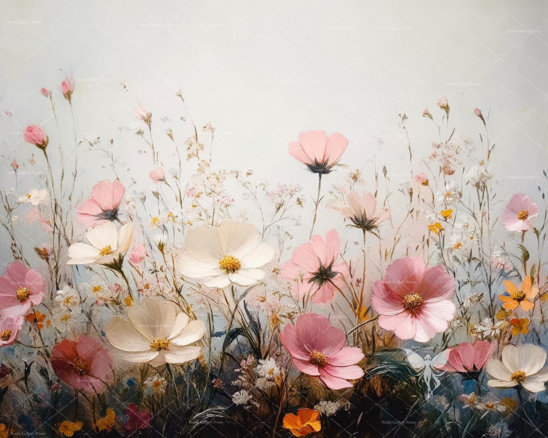 Spring Printable Wall Art, Spring Blossom Field, Floral Landscape ...