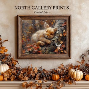 Autumn Printable Art, Fall Wall Decor, Printable Bunny on Autumn Forest ...