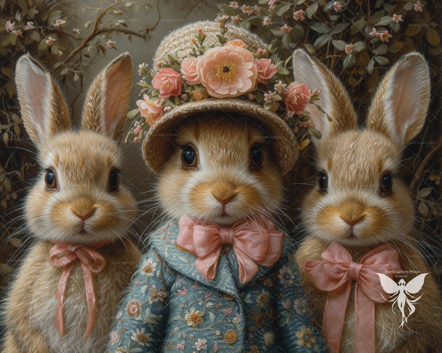 Easter Bunny Printable Wall Art, Spring Rabbits, Mama Rabbit and Kids ...