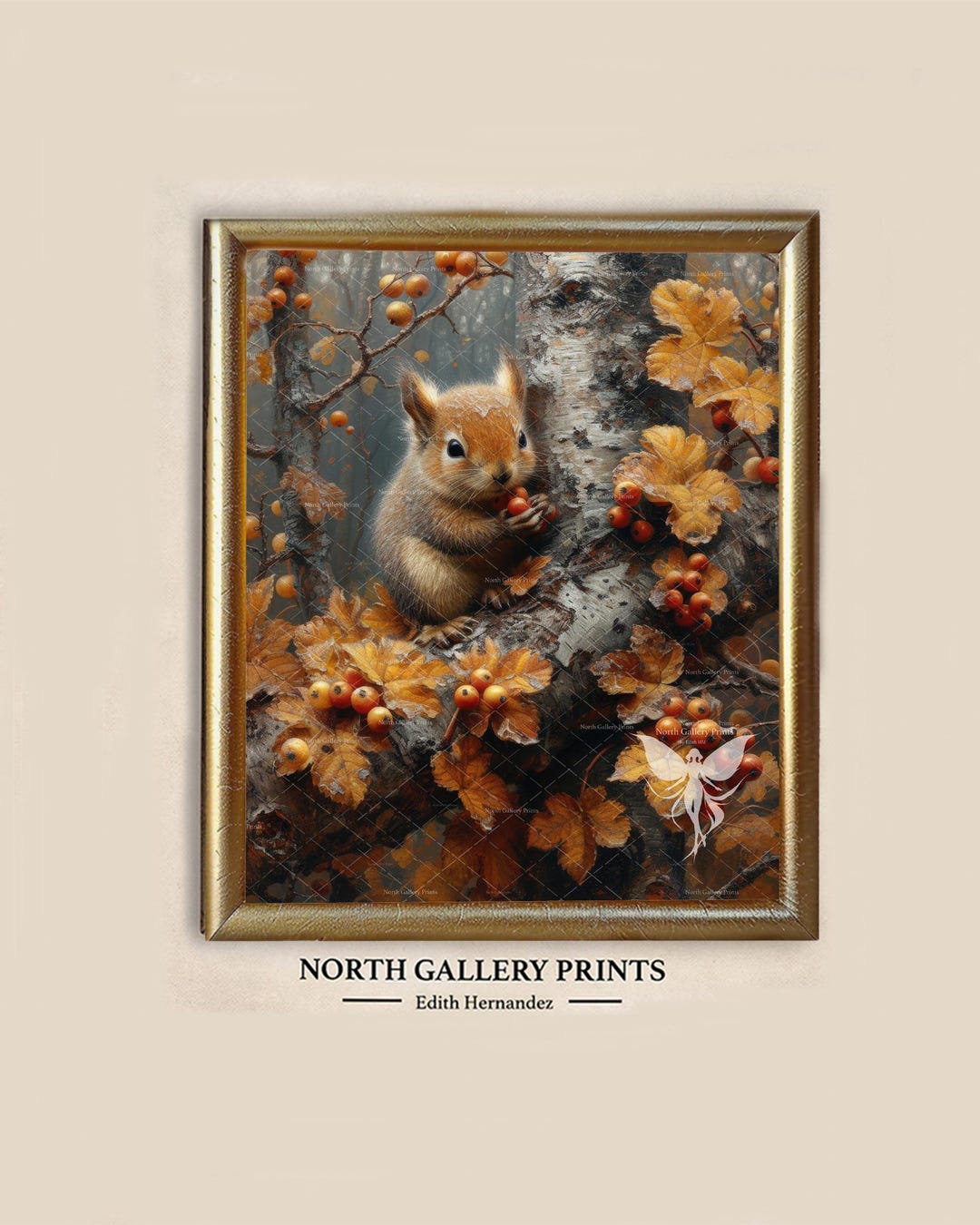 Fall Digital Print, Autumn Wall Decor, Printable Squirrel on Autumn ...