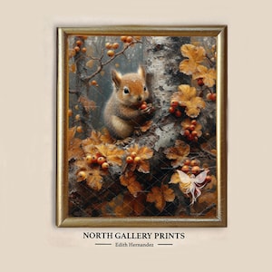 Fall Digital Print, Autumn Wall Decor, Printable Squirrel on Autumn ...