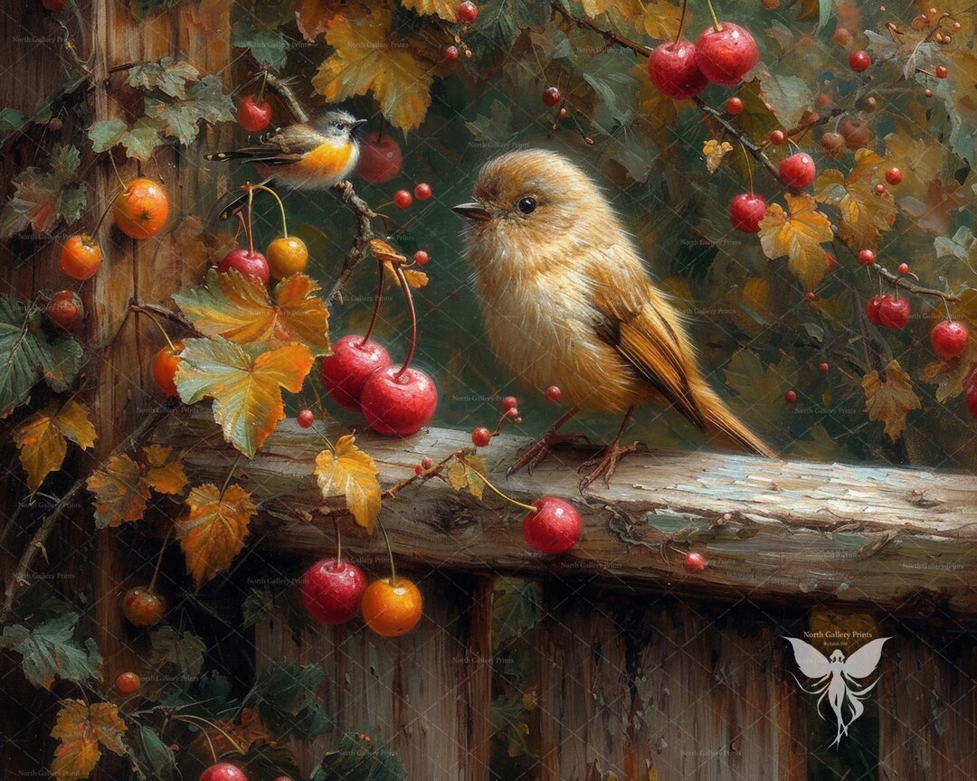 Fall Printable Art, Autumn Wall Decor, Printable Birds on Autumn Garden ...