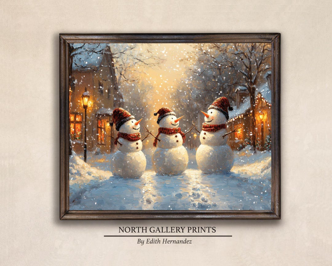 Christmas Snowman Village Printable Wall Art, Festive Holiday Decor ...