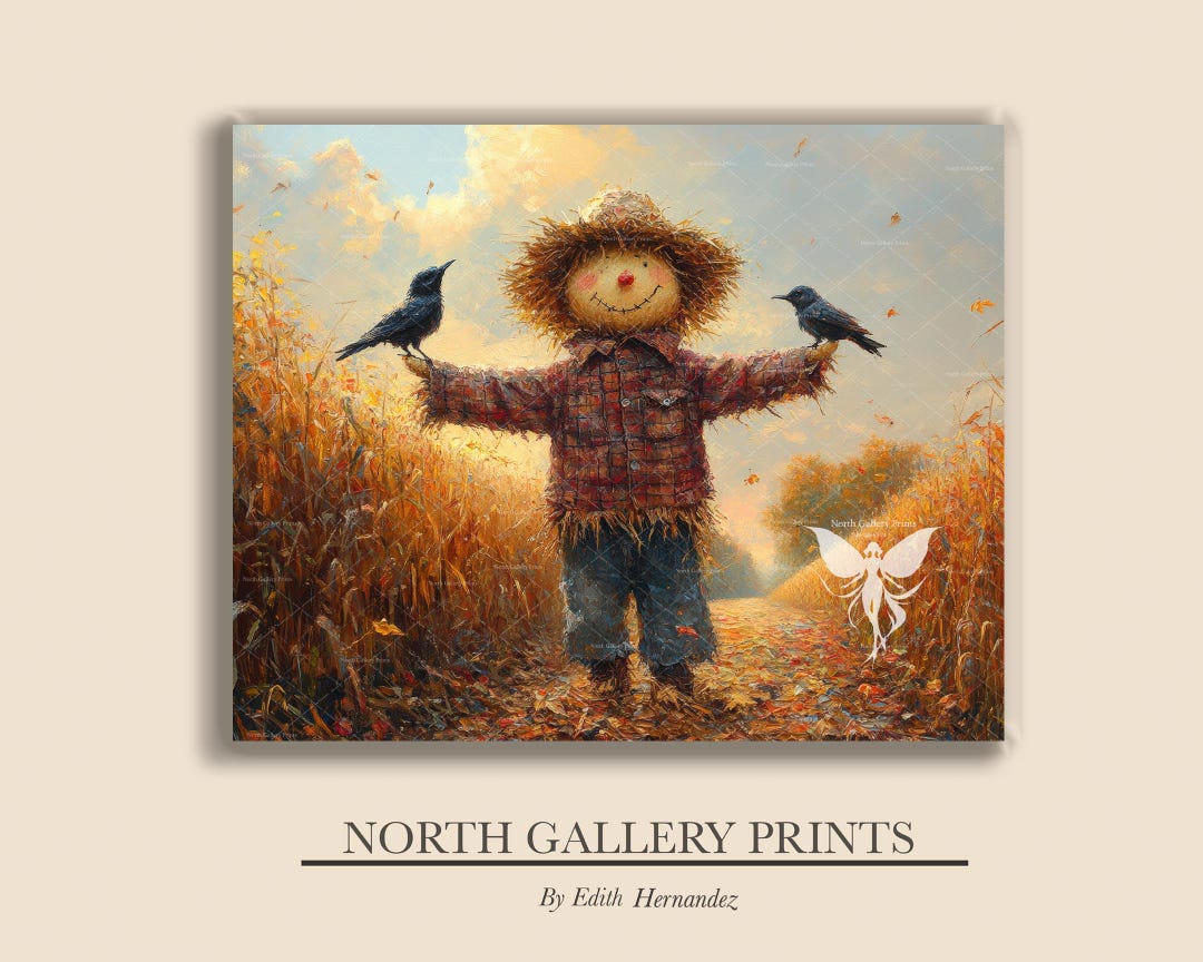 Fall Printable Wall Art, Scarecrow Digital Print, Autumn Ptints Digital ...