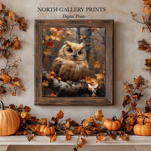 Fall Printable Art, Autumn Wall Decor, Printable Owl on Autumn Forest ...