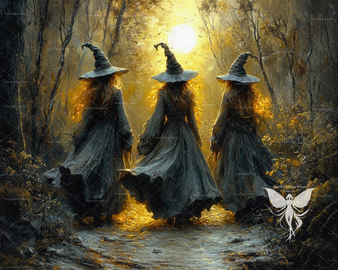 Halloween Witch in Autumn Woodland, Whimsical Fall Forest Witches ...