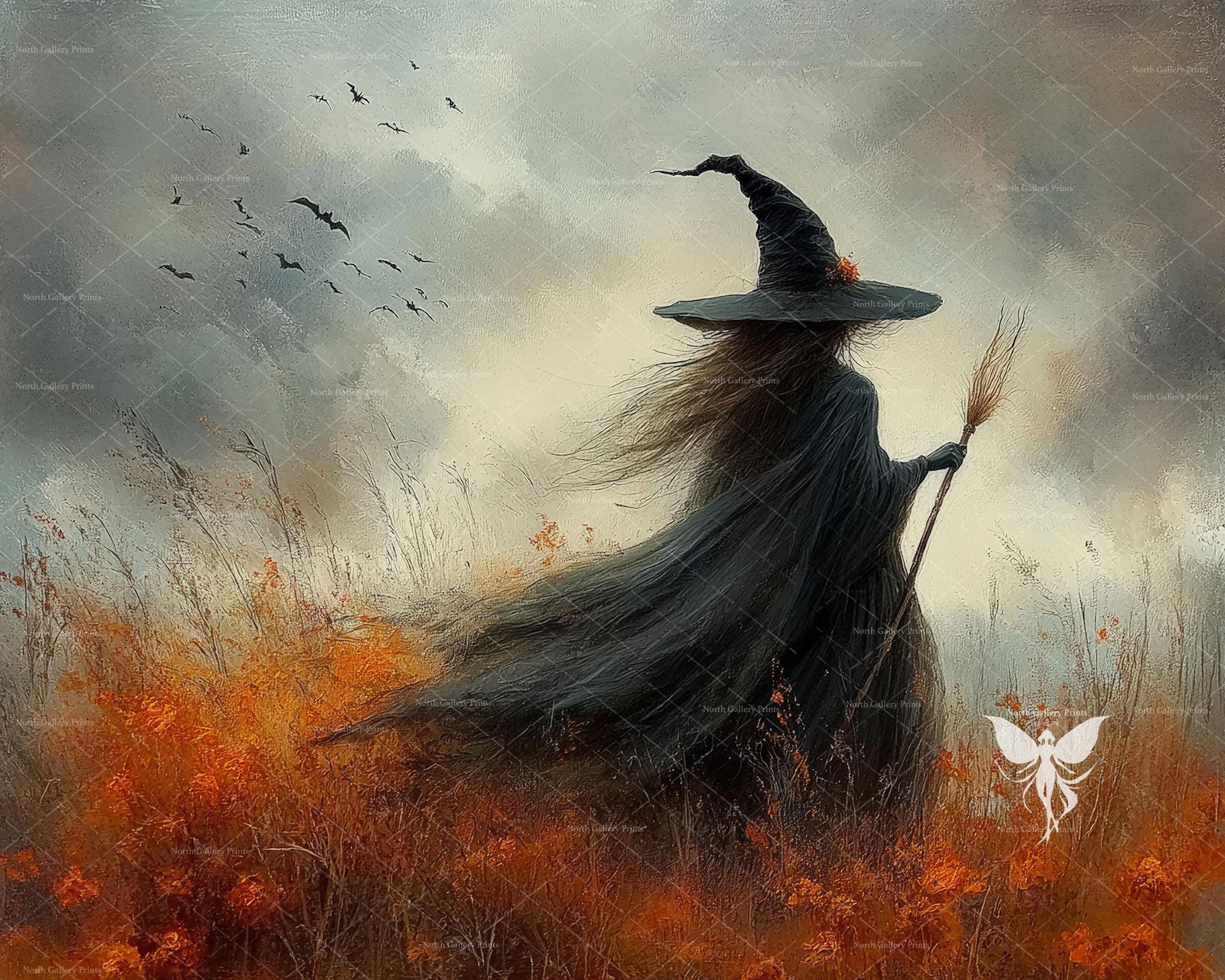 Halloween Witch Wall Art, Halloween Rustic Decor, Enchanted Forest ...