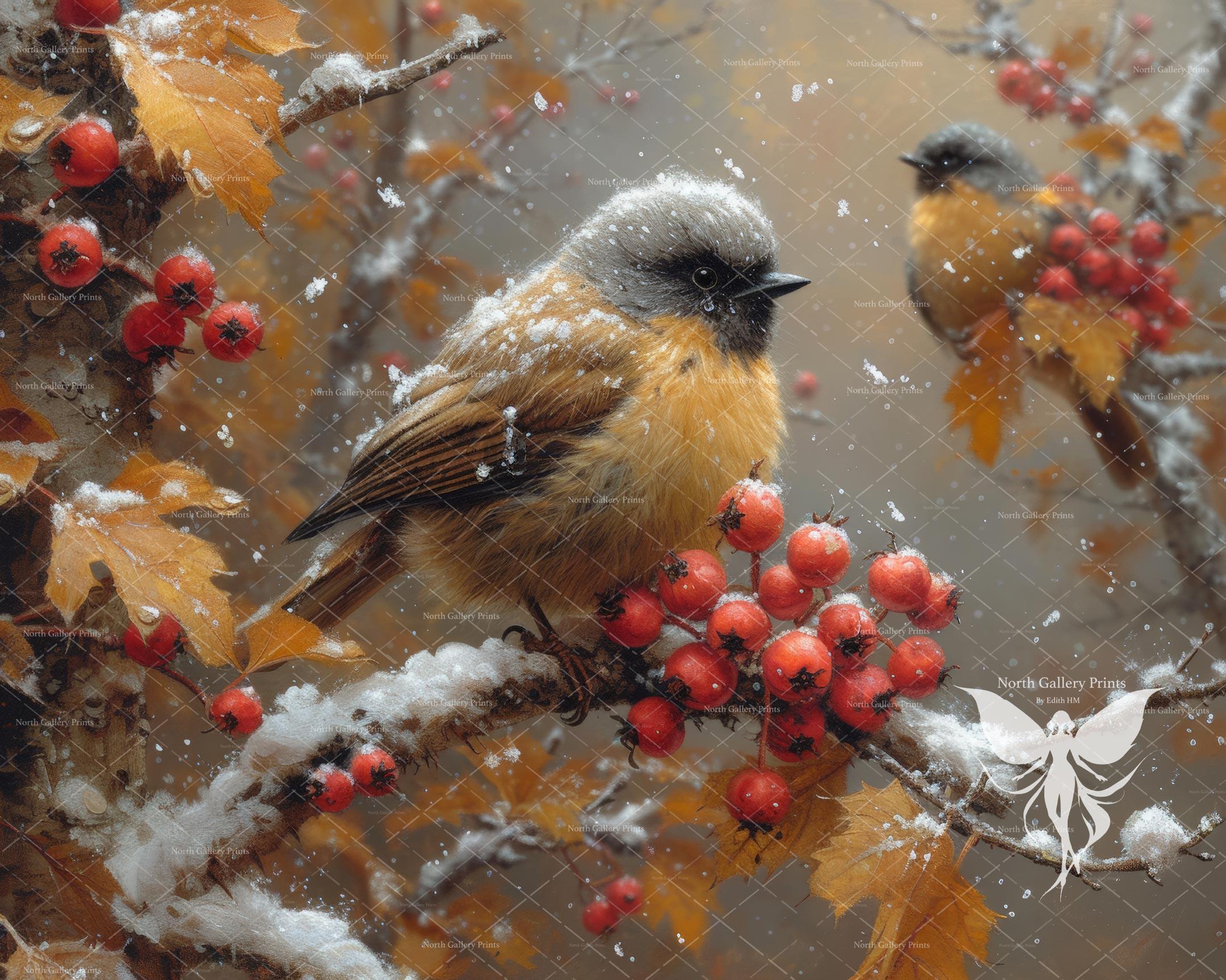 Fall Oil Painting Digital Download, Autumn Bird Print, Fall Printable ...