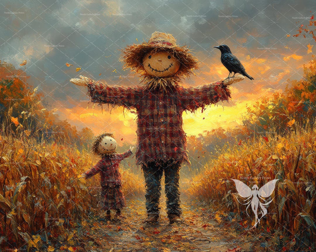Fall Printable Wall Art, Family Scarecrow Print, Autumn Prints Digital ...