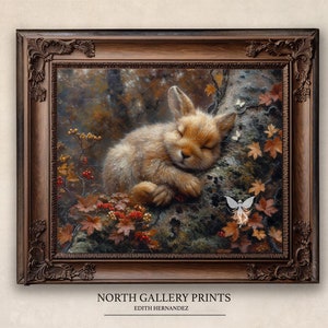 Autumn Printable Art, Fall Wall Decor, Printable Bunny on Autumn Forest ...