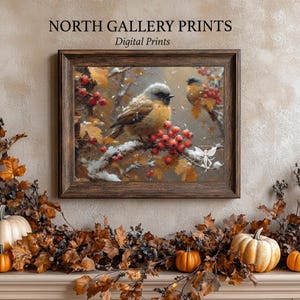 Fall Oil Painting Digital Download, Autumn Bird Print, Fall Printable ...