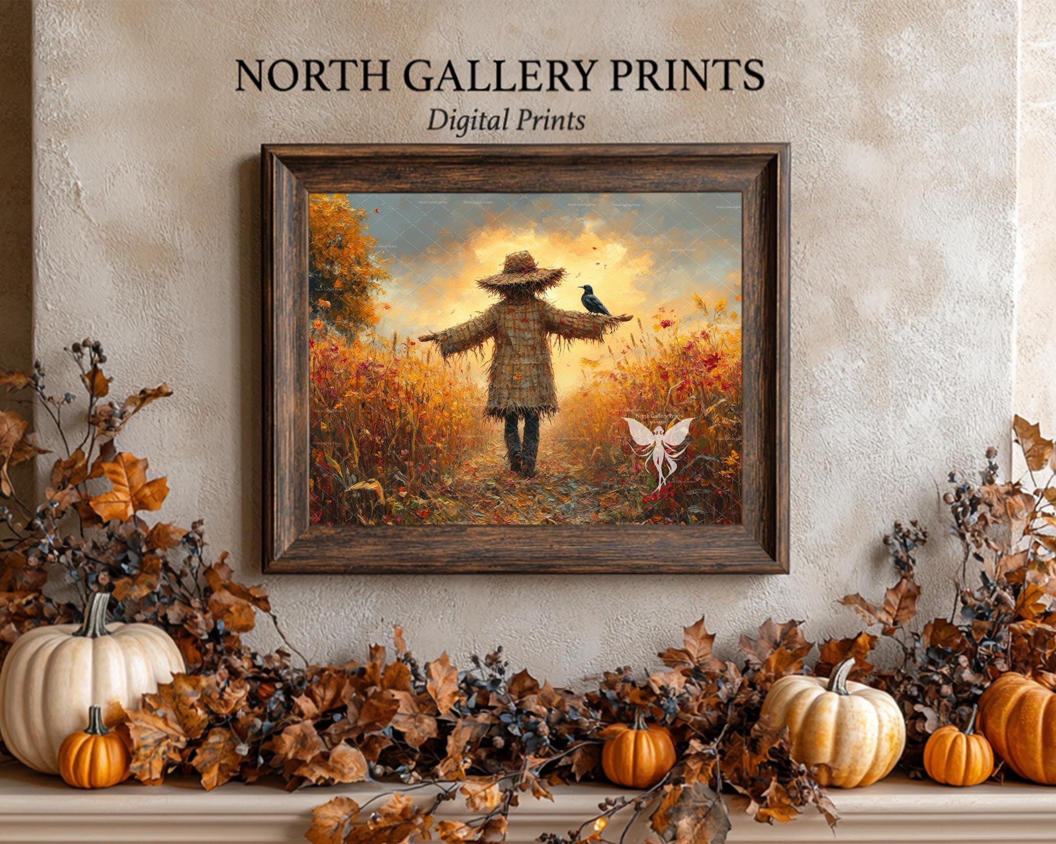 Fall Digital Prints, Scarecrow Printable Wall Art, Autumn Wall Decor ...