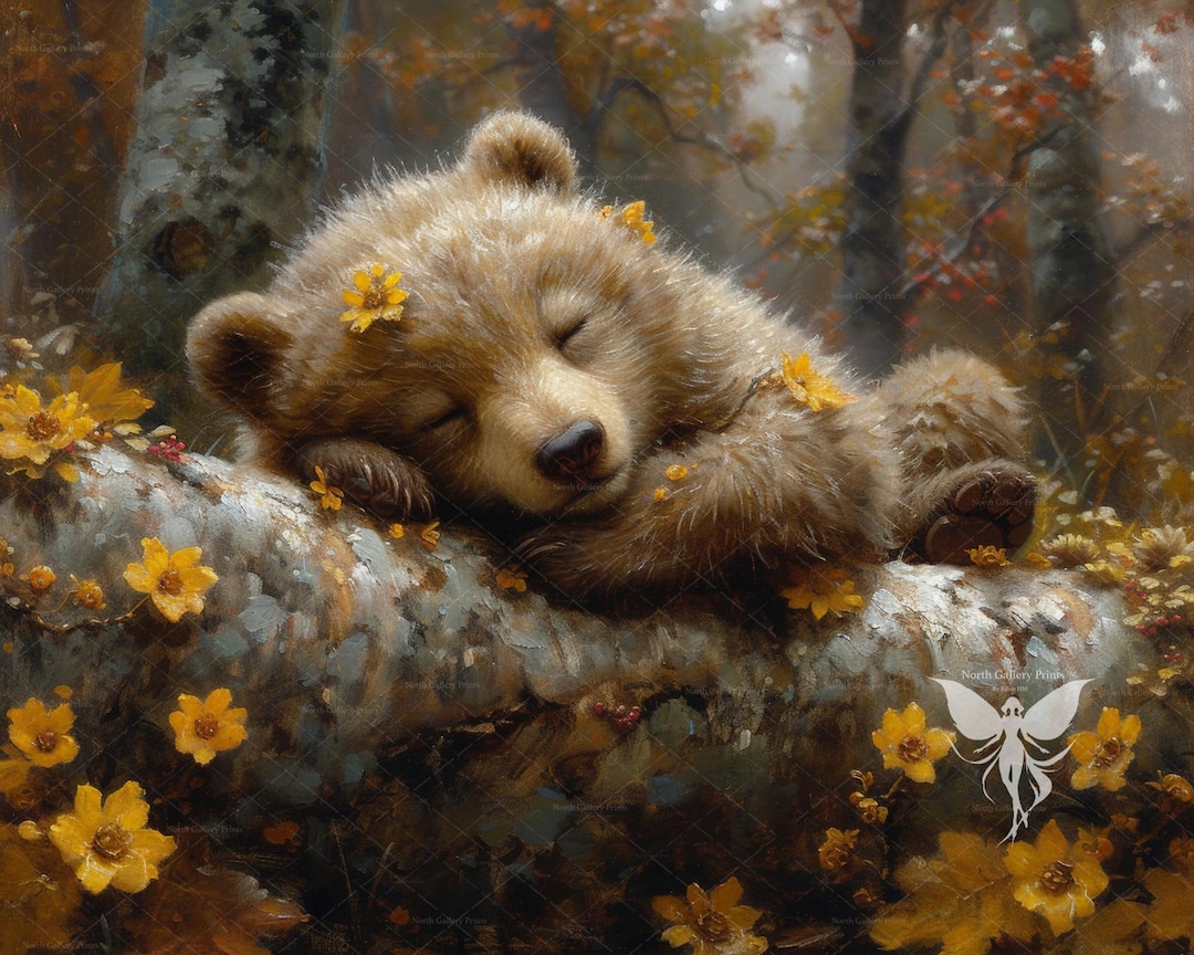 Bear Printable Art, Autumn Wall Decor, Bear on Autumn Forest Painting ...