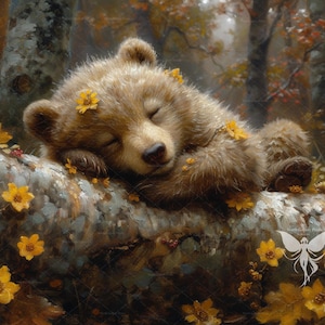 Bear Printable Art, Autumn Wall Decor, Bear on Autumn Forest Painting ...