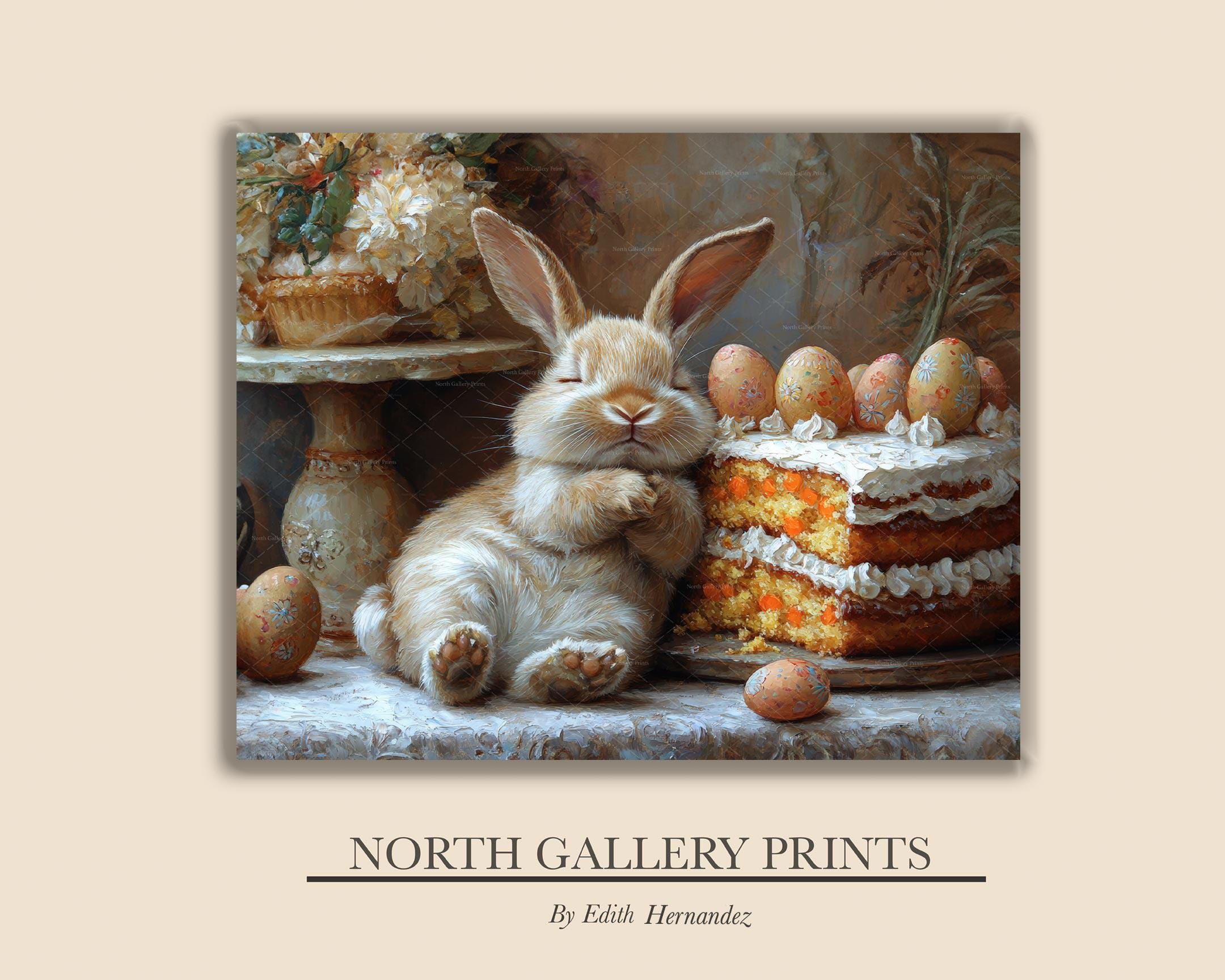 Easter Bunny Printable Wall Art, Rustic Kitchen Decor, Rabbit Baking ...