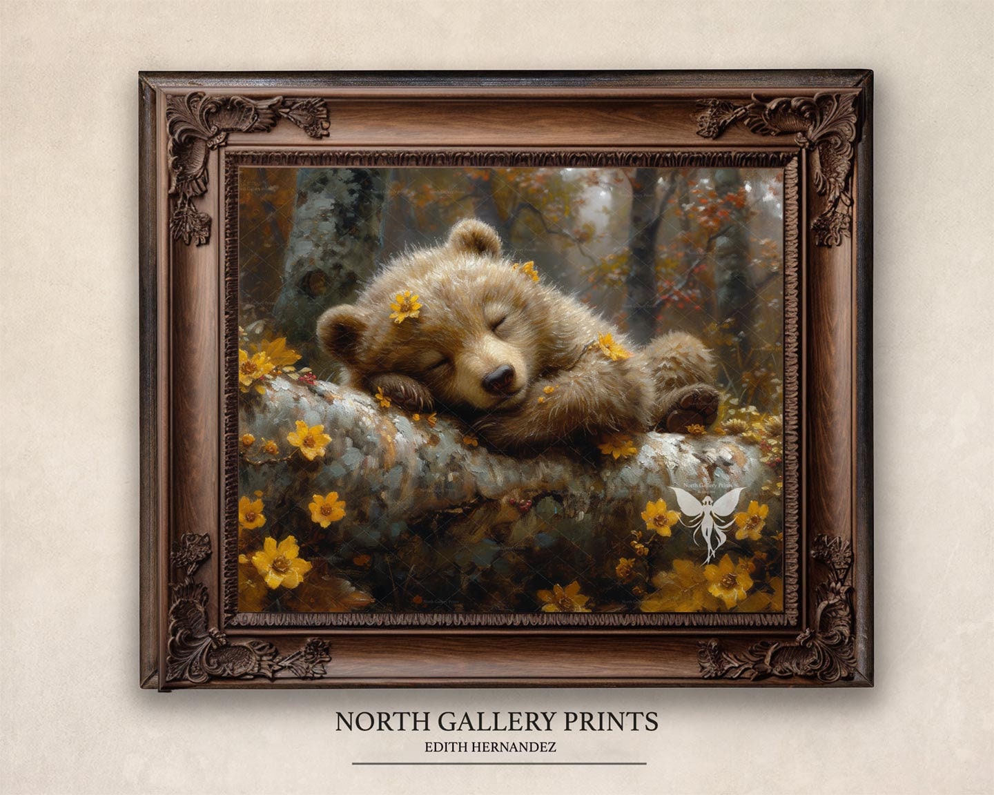 Bear Printable Art, Autumn Wall Decor, Bear on Autumn Forest Painting ...