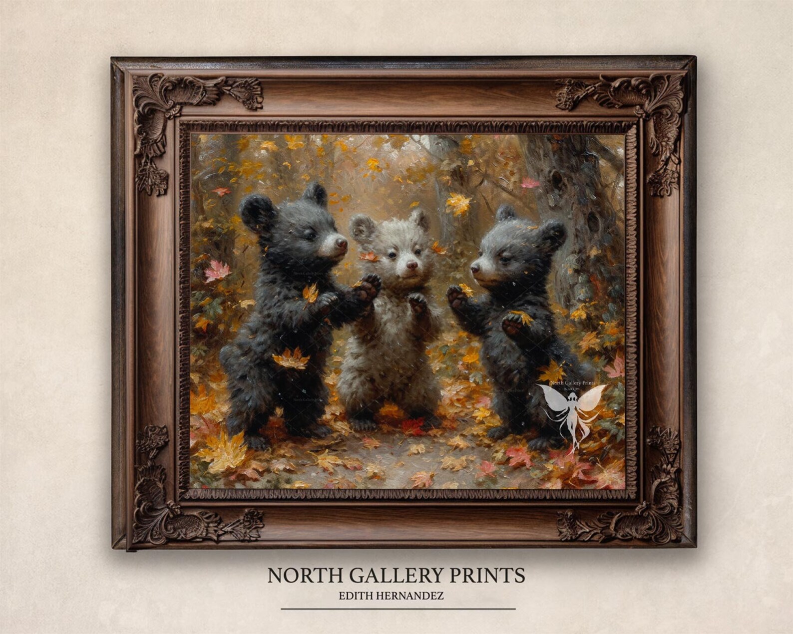 Fall Printable Art, Autumn Wall Decor, Printable Bears on Autumn Forest ...