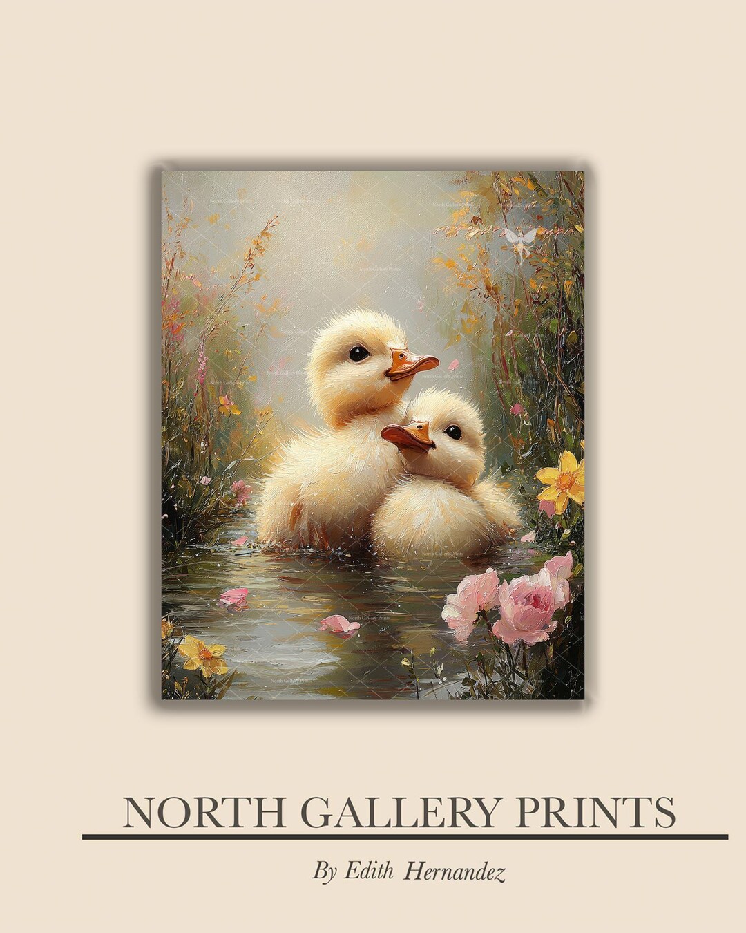 Spring Printable Wall Art, Easter Wall Decor, Duck at Floral Garden ...