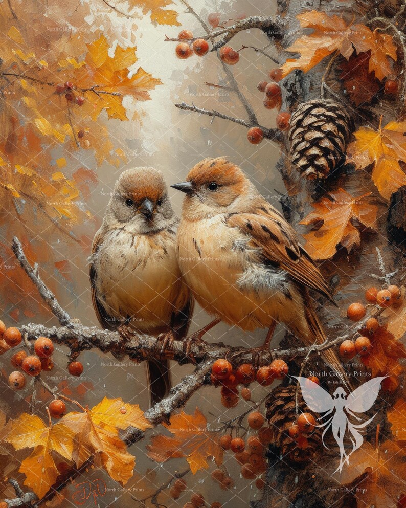 Fall Digital Prints, Downloadable Birds, Autumn Woodlands Branch, Fall ...