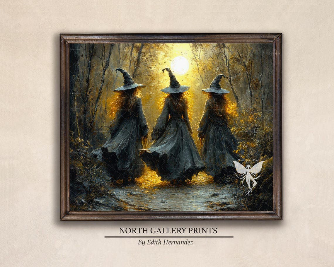 Halloween Witch in Autumn Woodland, Whimsical Fall Forest Witches ...