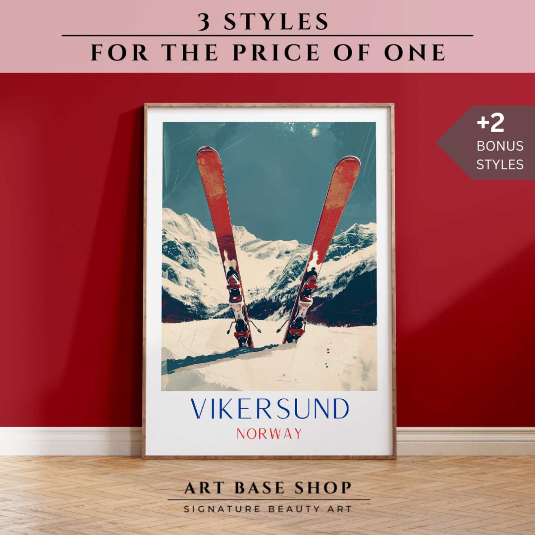 Vintage Ski Art Print Retro Vikersund Sking Poster Winter Sport Art Ski Gift Vintage Norway ...