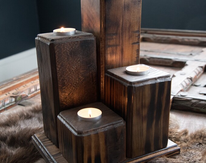 Handmade Rustic Tea Light Candle Display Holder One of a Kind Wedding ...