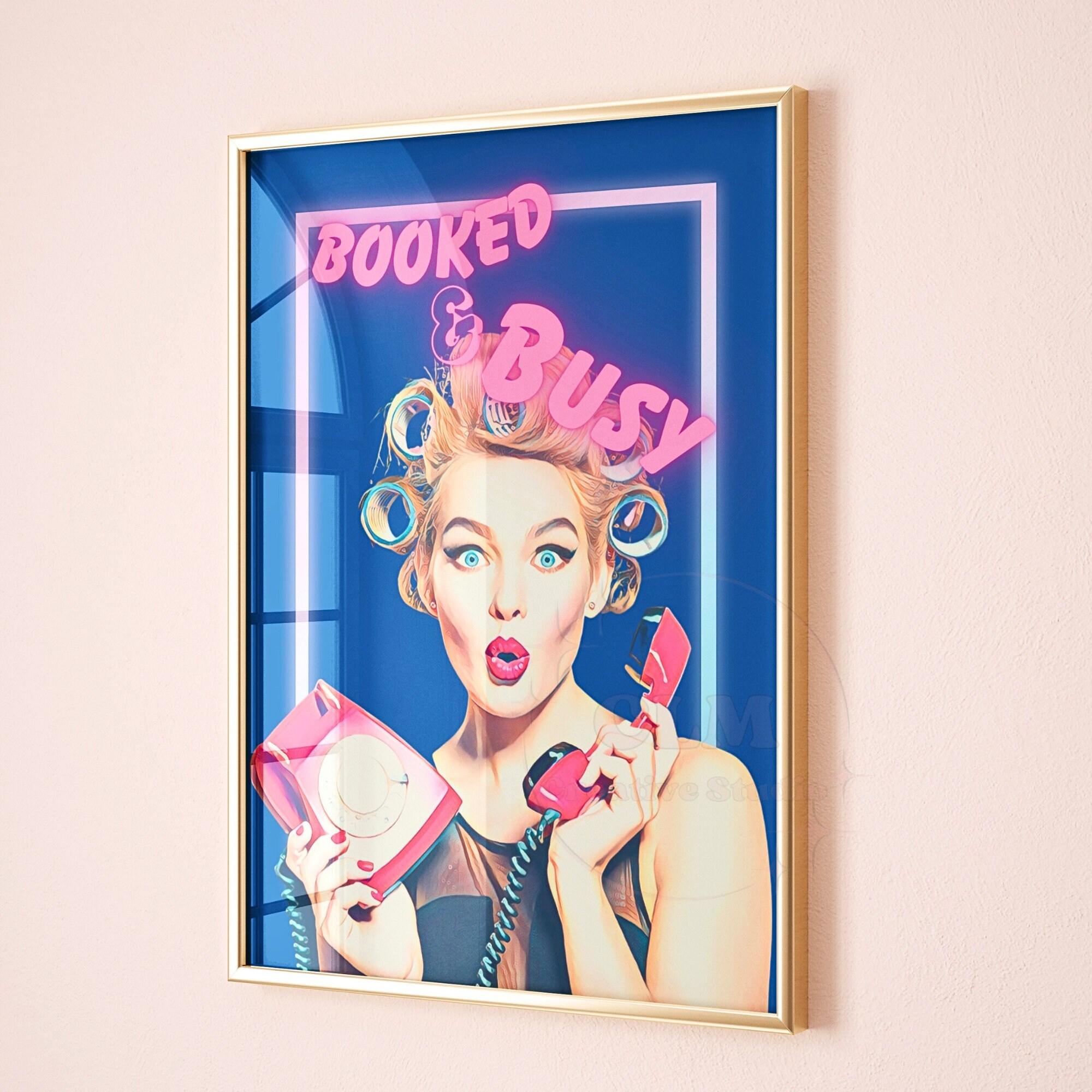 Booked and Busy Print, Preppy Retro Bar Cart Wall Art, Trendy Retro ...