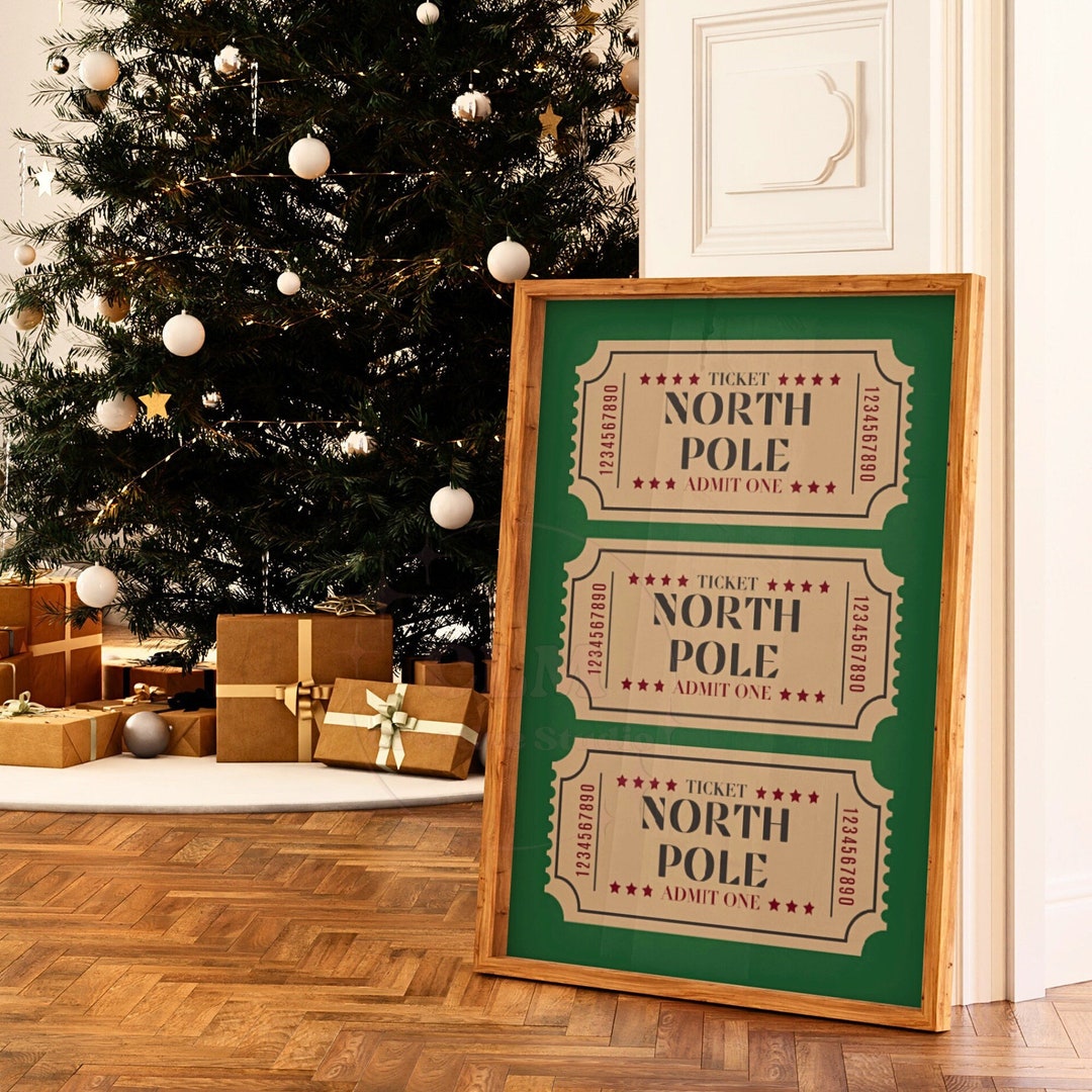 Preppy Christmas Poster, Green North Pole Tickets Wall Art, Trendy ...