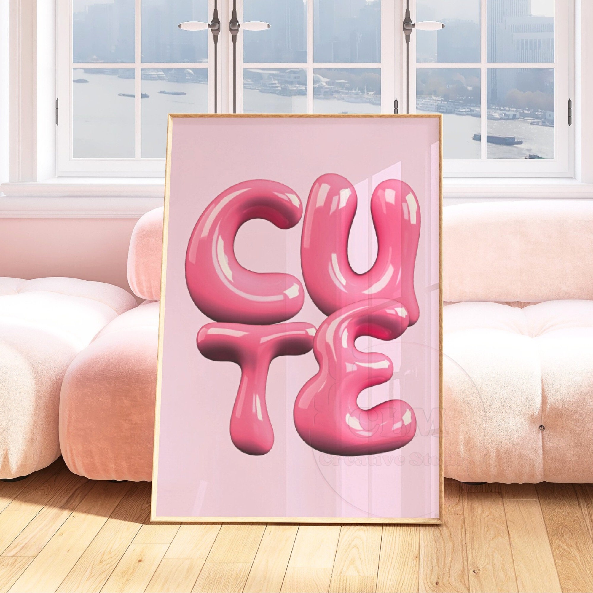 Cute in Bubble Letters Poster, Trendy Pink Wall Art, Funky Bar Cart ...