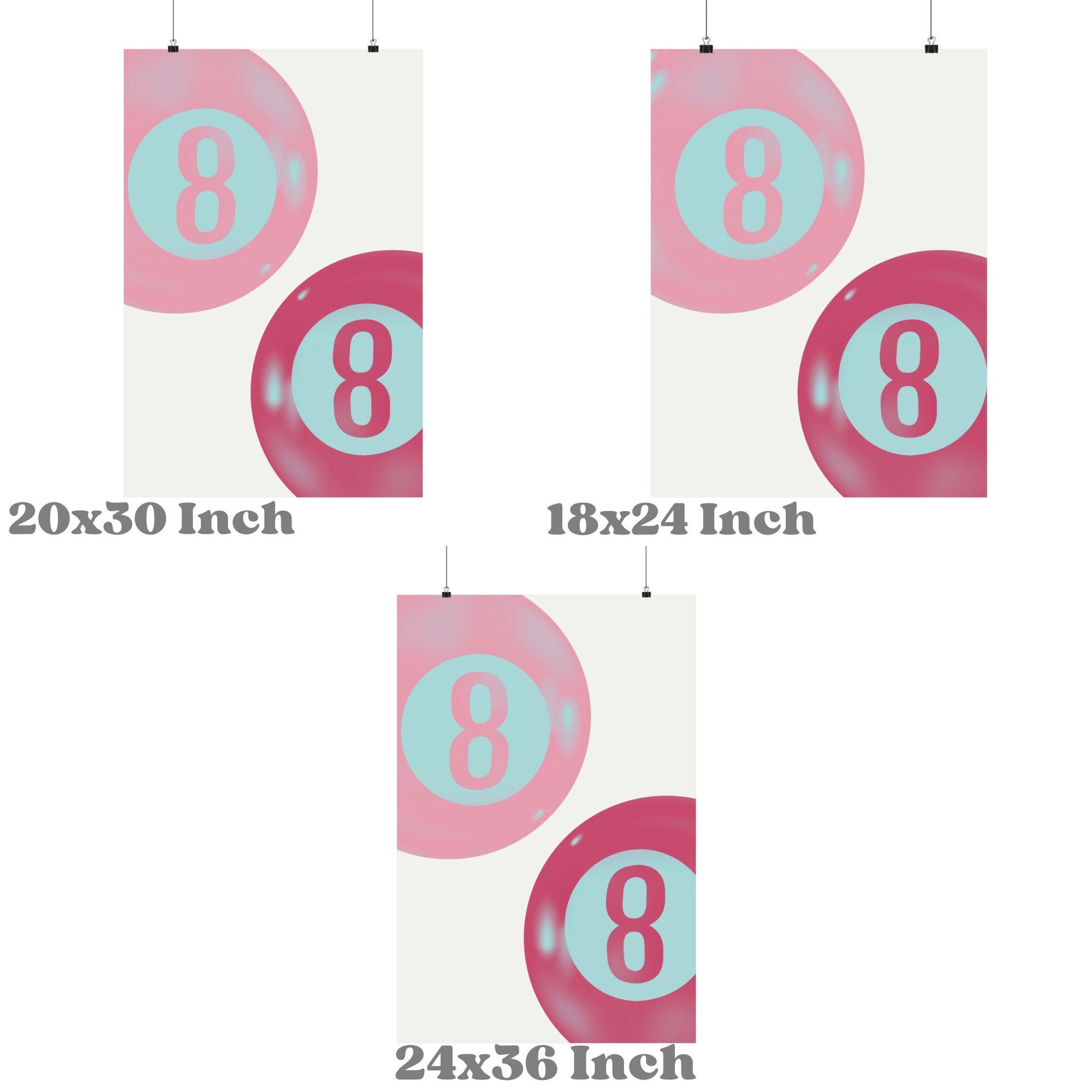 Pink 8 Ball Print, Y2K Room Decor, Preppy Bar Cart Wall Art ...