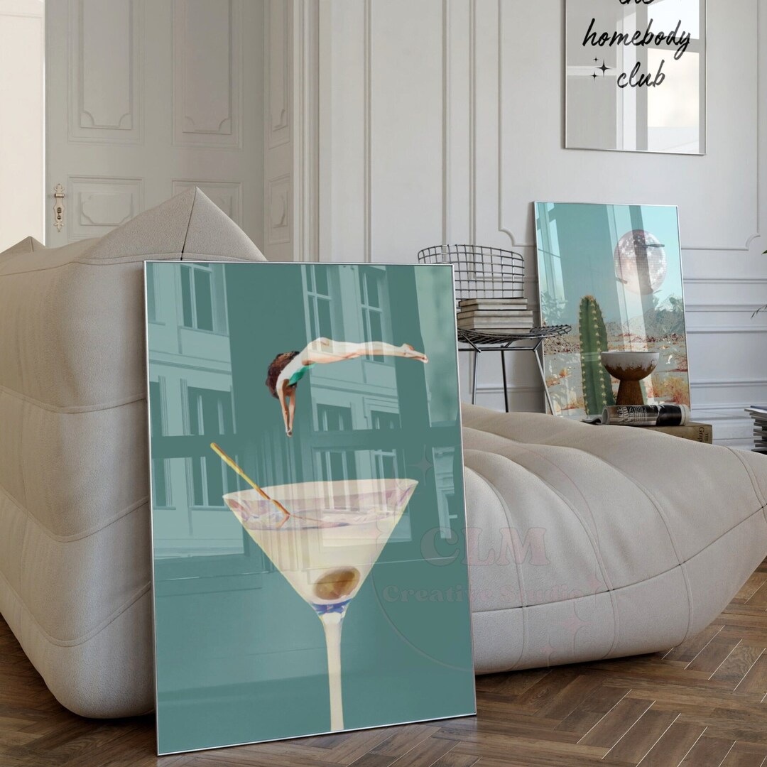 Dirty Martini Print, Preppy Retro Bar Cart Printed Posters, Trendy ...