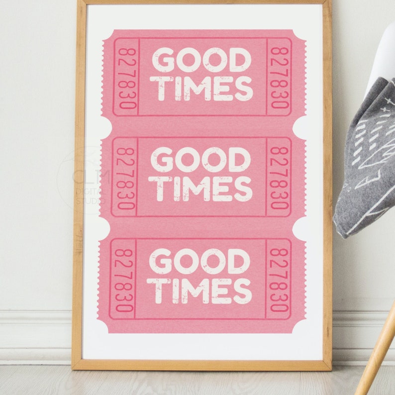 Good Times Ticket Print Pink Trendy Wall Art Retro Prints - Etsy