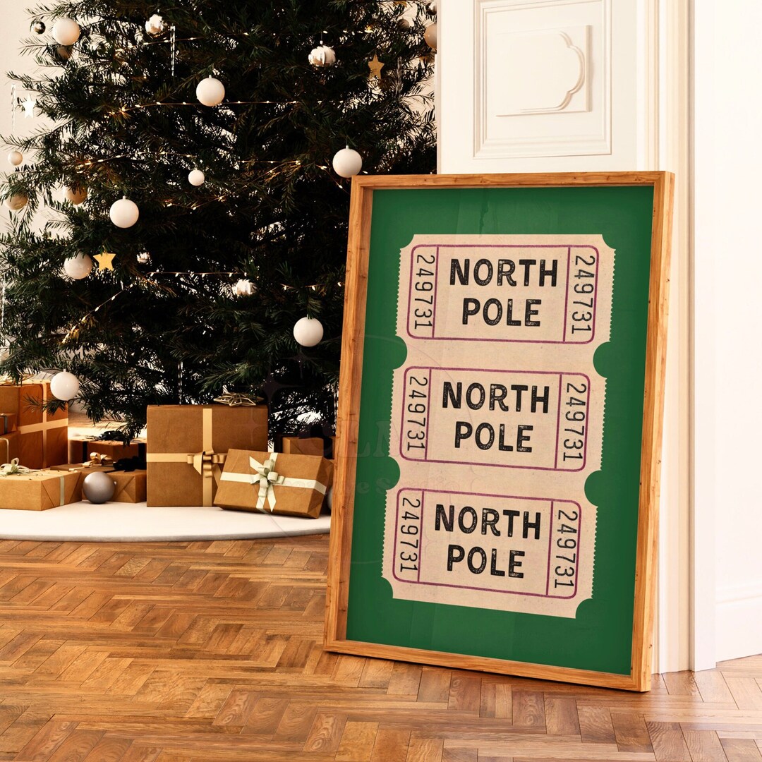 Preppy Christmas Poster, Green North Pole Tickets Wall Art, Trendy ...