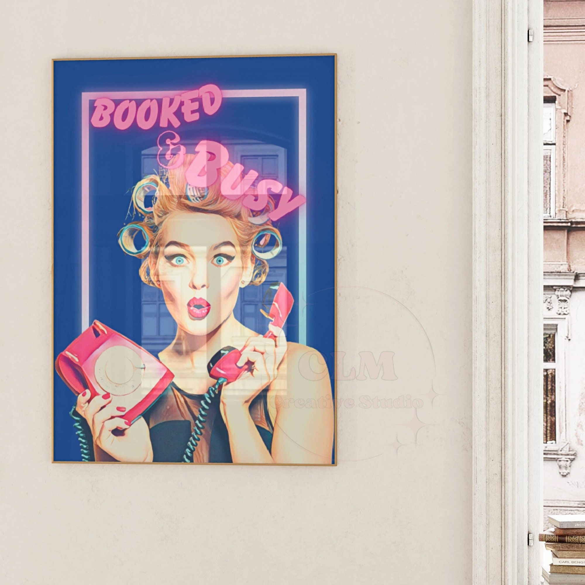 Booked and Busy Print, Preppy Retro Bar Cart Wall Art, Trendy Retro ...