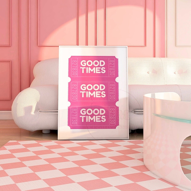 Preppy Hot Pink Good Times Tickets Poster, Trendy Retro Bar Cart Print ...