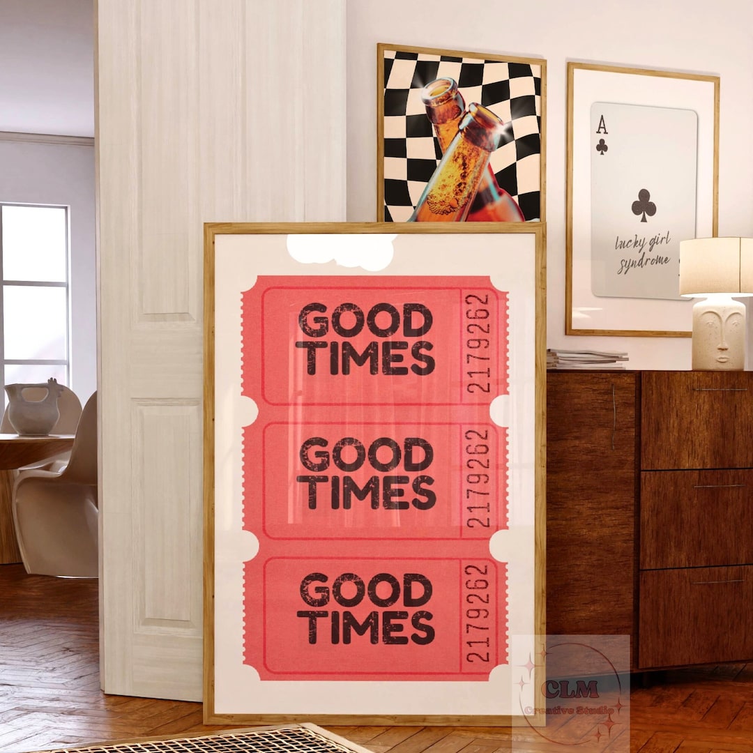Good Times Vintage Tickets Print in Red, Trendy Manifestation Poster ...