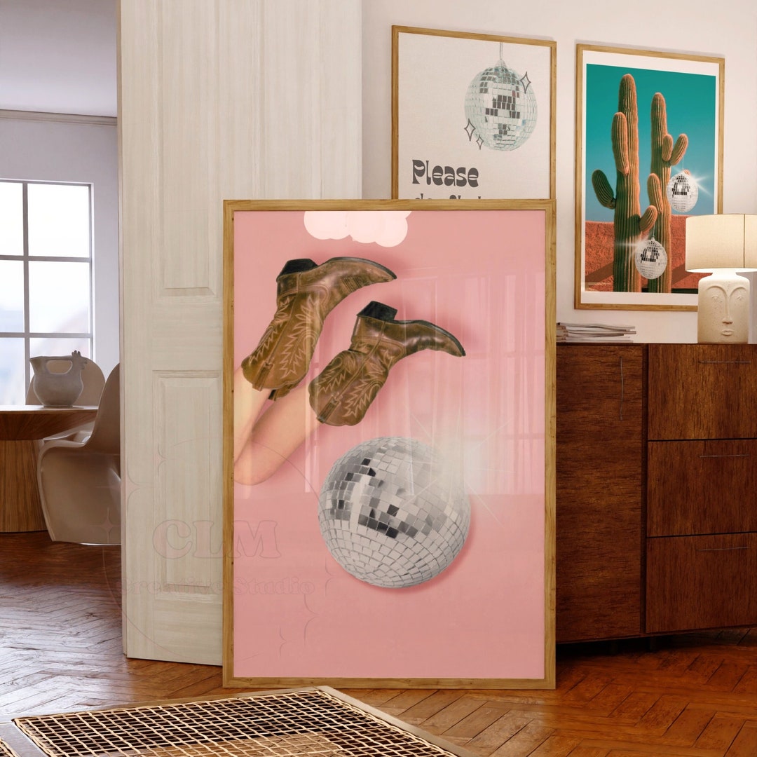 Disco Cowgirl Print in Pink, Trendy Coastal Cowgirl Printed Poster ...