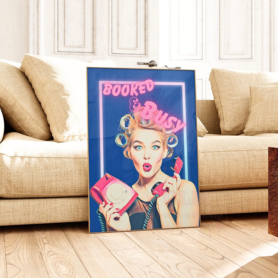 Booked and Busy Print, Preppy Retro Bar Cart Wall Art, Trendy Retro ...