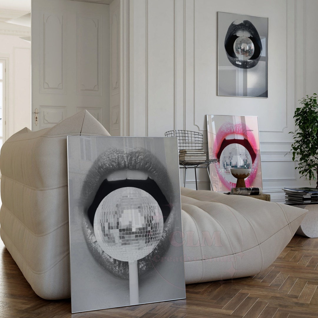 Disco Ball Lollipop & Lips Print, Preppy Retro Bar Cart Poster Printed ...