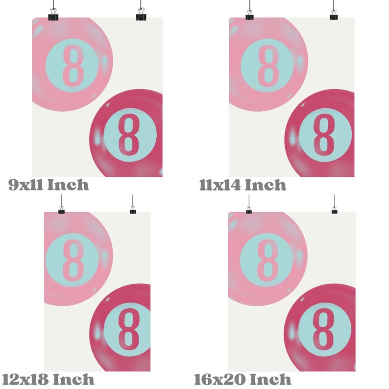 Pink 8 Ball Print, Y2K Room Decor, Preppy Bar Cart Wall Art ...