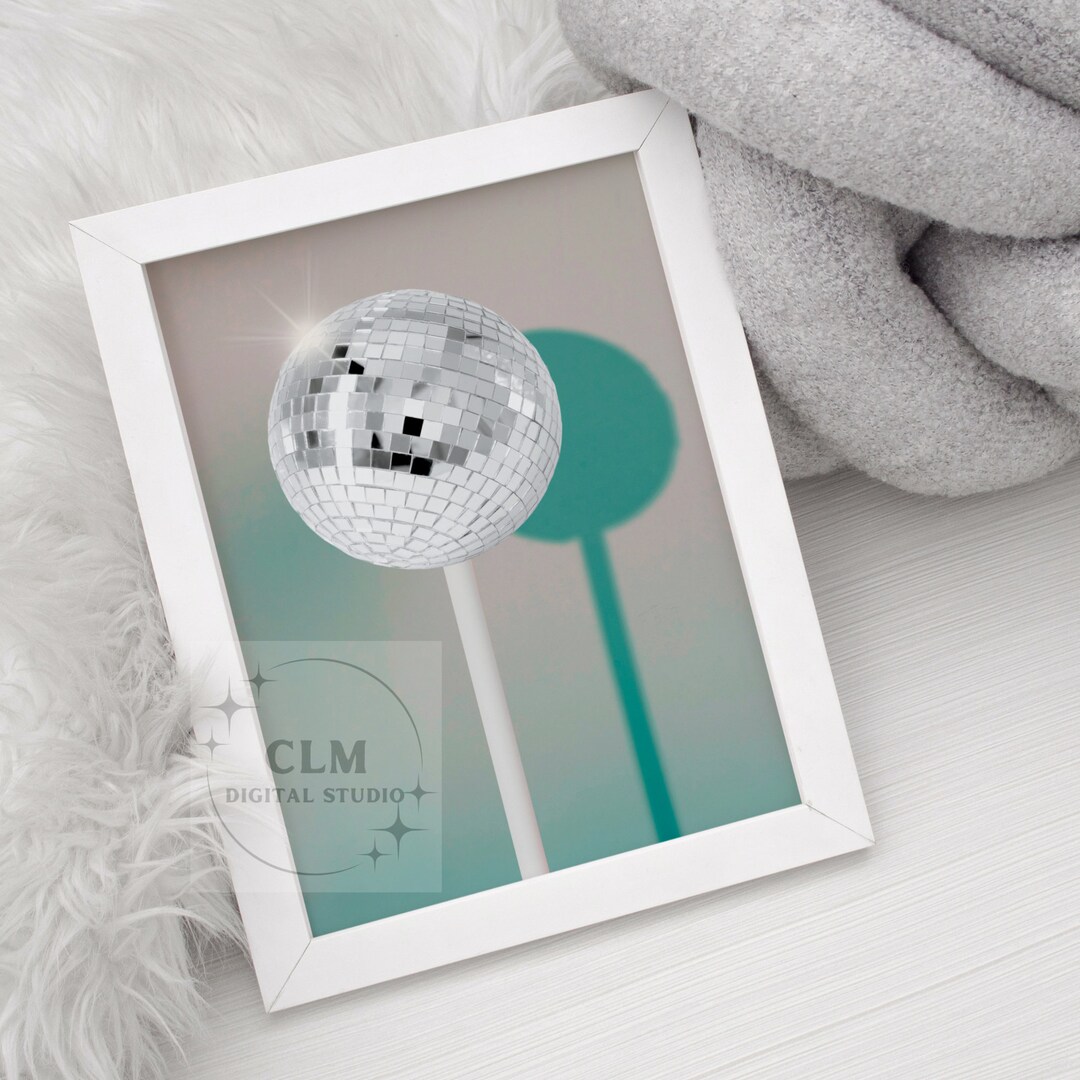 Trendy Disco Ball Print, Preppy Retro Blue Disco Lollipop Poster, Bar ...