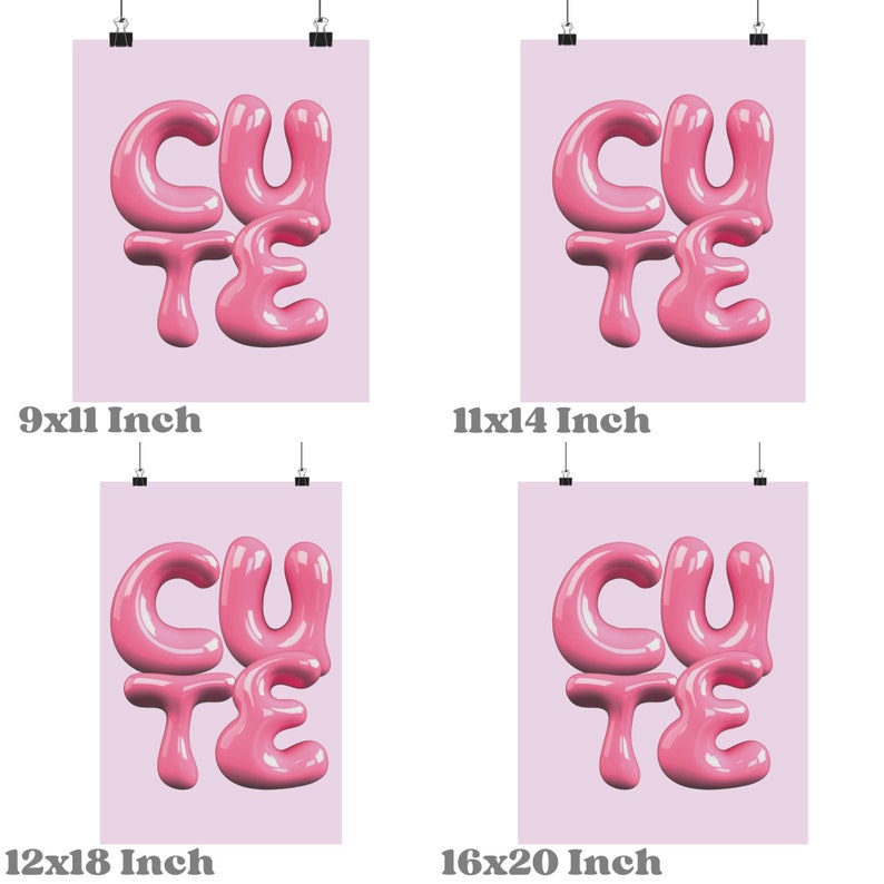 Cute in Bubble Letters Poster, Trendy Pink Wall Art, Funky Bar Cart ...