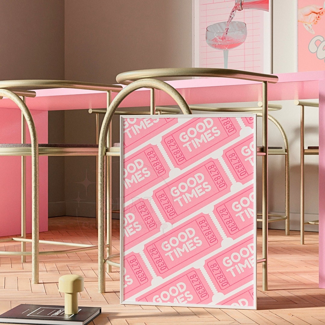 Pastel Pink Good Times Vintage Tickets Poster, Trendy Retro Bar Cart ...