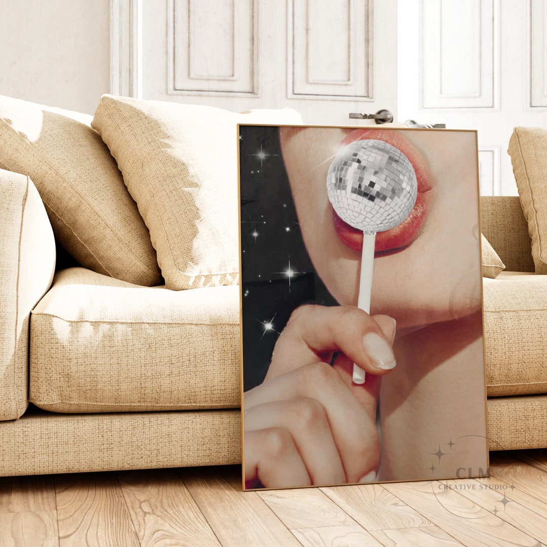 Preppy Dorm Room Poster, Funky Disco Ball Lollipop Print, Cute Girly ...
