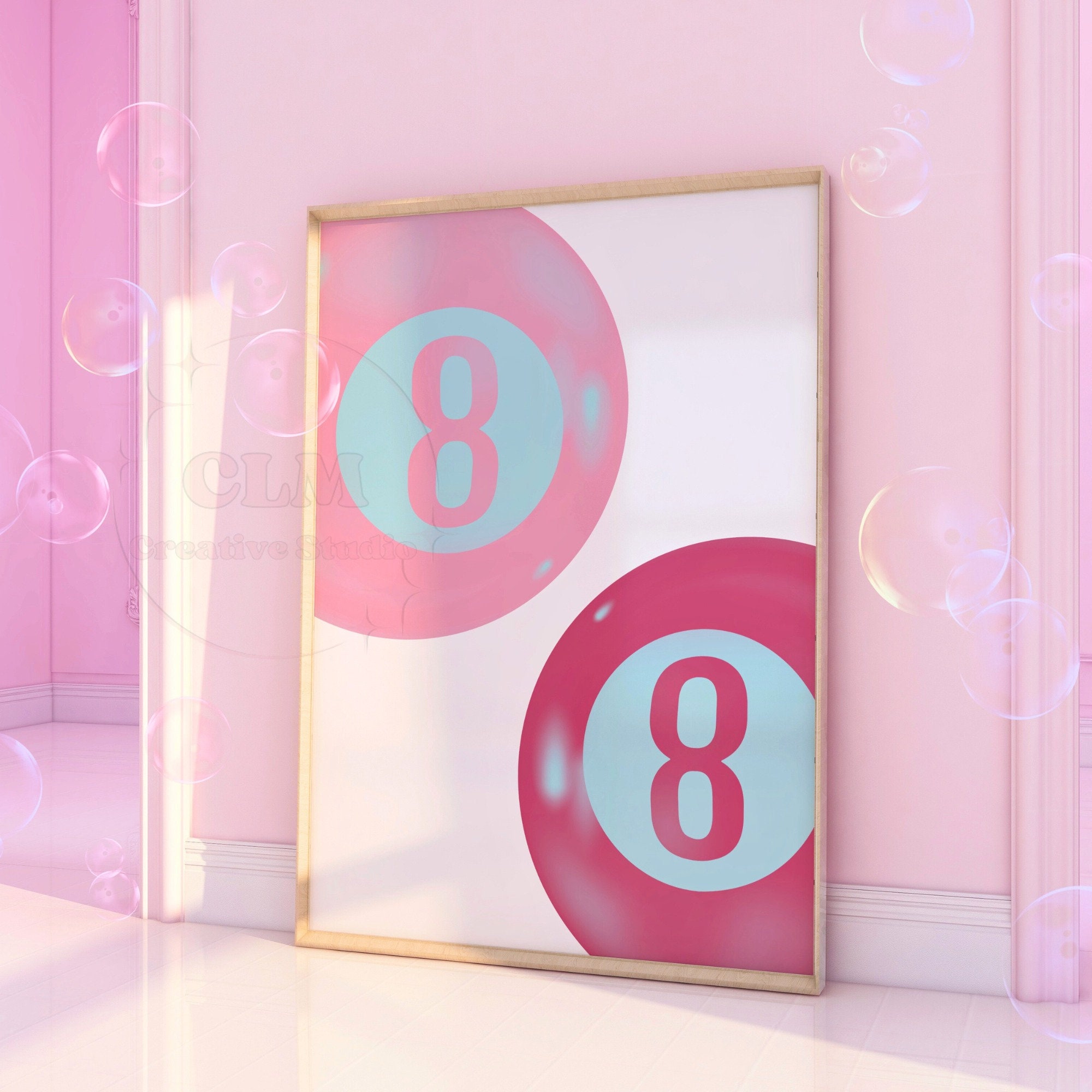 Pink 8 Ball Print, Y2K Room Decor, Preppy Bar Cart Wall Art, Psychedelic Trippy Art Gift, Trendy ...