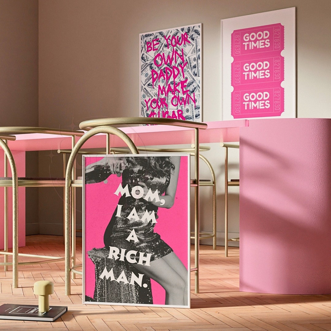 Mom I Am A Rich Man Poster, Preppy Bar Cart Print, Trendy Pink Bubbly ...