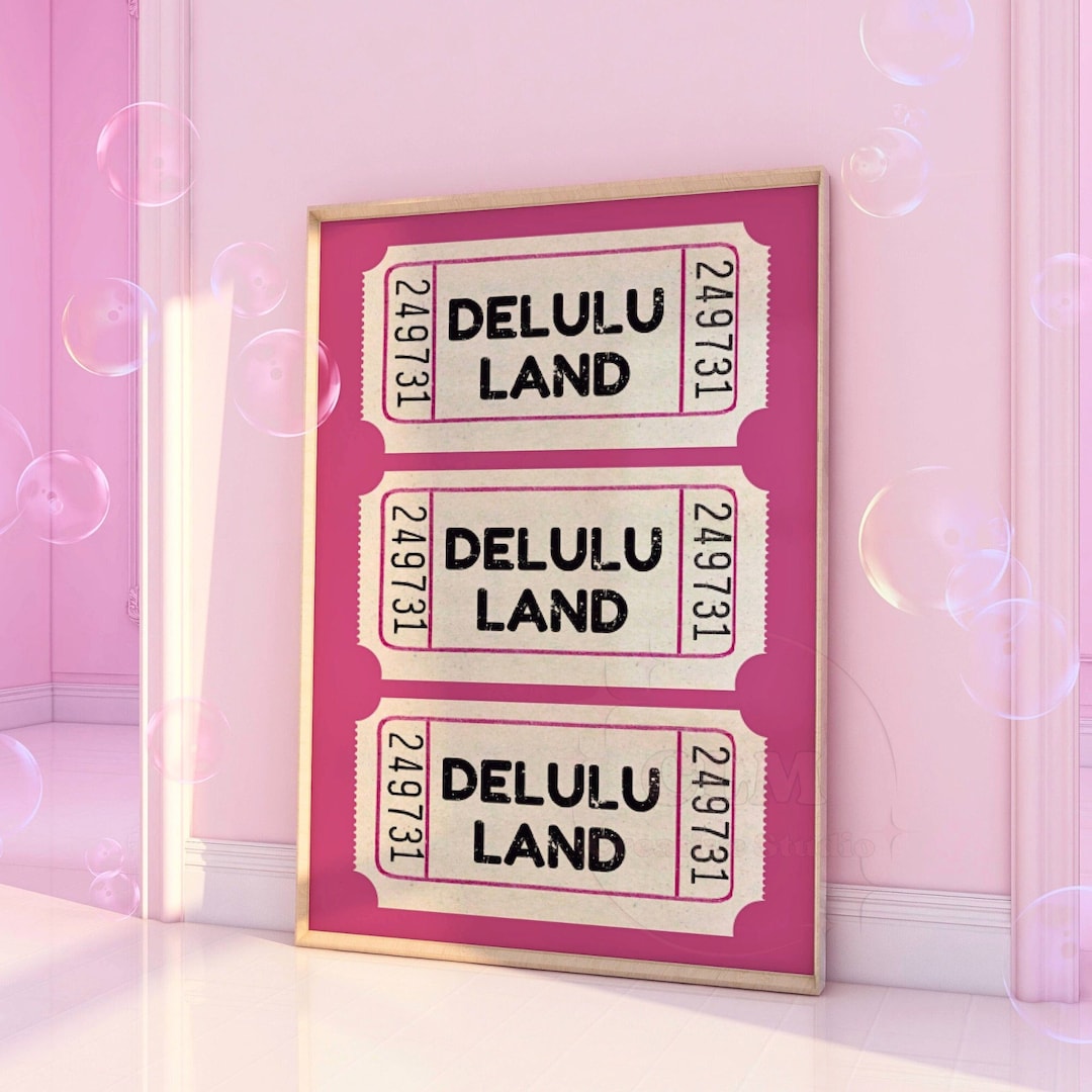 Preppy Pink Yellow Delulu Tickets Prints, Trendy Bar Cart Wall Art ...